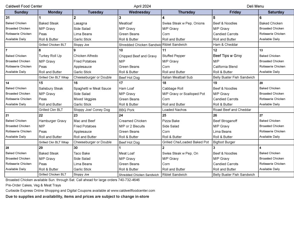 Deli Menu - Caldwell Food Center Emporium